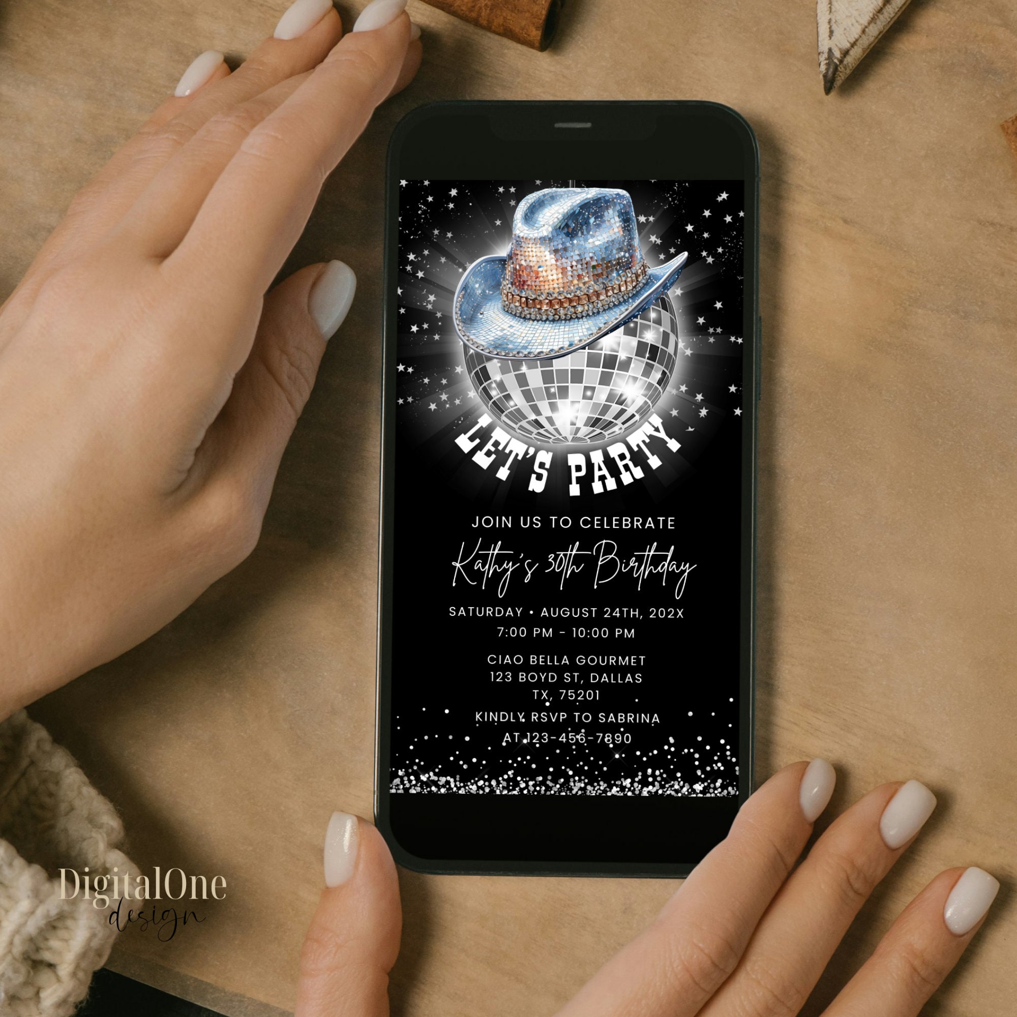 Let's Party Disco Ball Birthday Invitation, Western Cowgirl & Cowboy ...