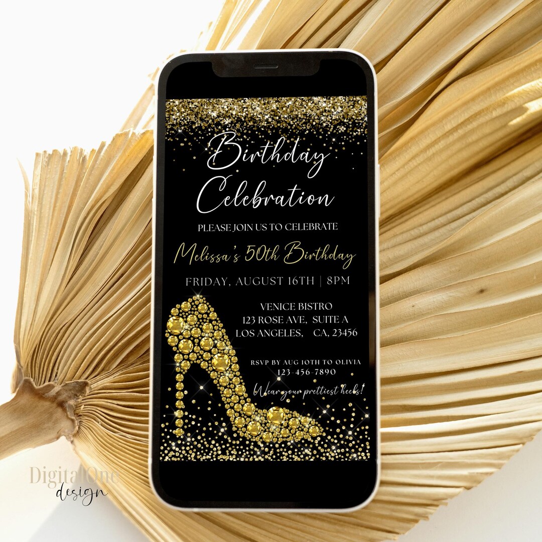 Gold Diamond High Heel Birthday Party Invitation, Stiletto Diamond ...