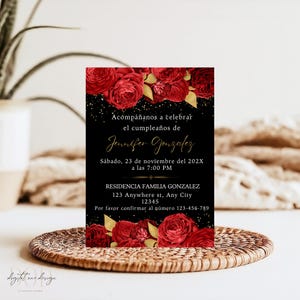 Spanish Birthday Party Welcome Sign, Red and Gold Floral Theme, Elegant ...