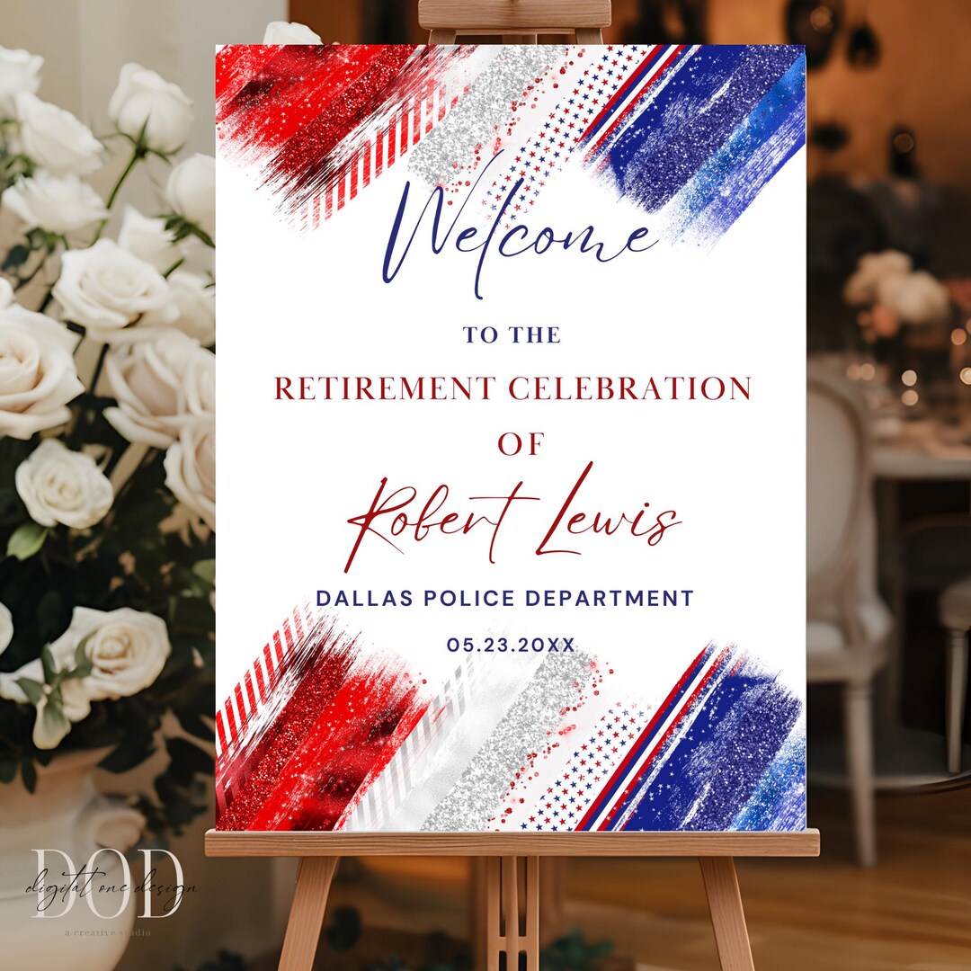 Editable Retirement Welcome Sign, American Flag Brush Stroke Design ...