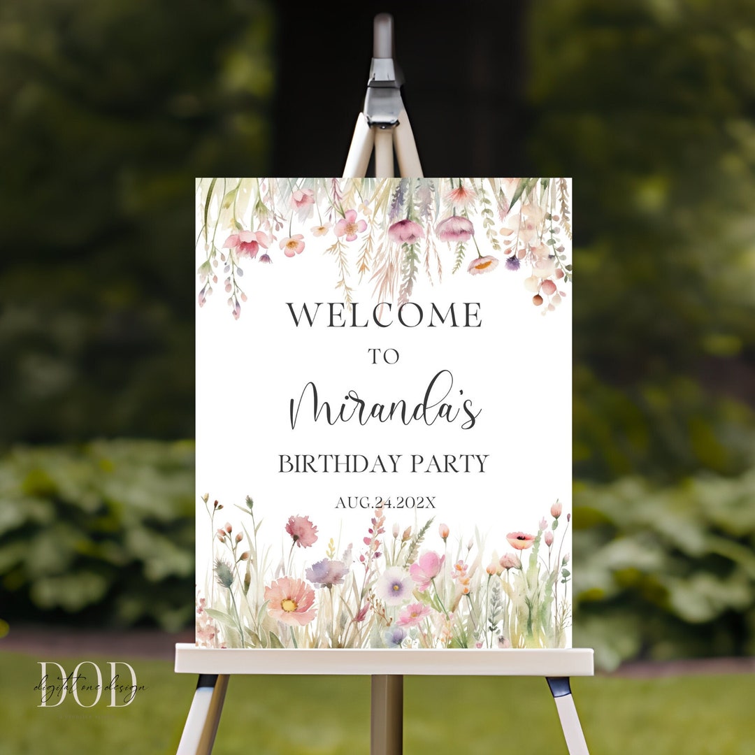Editable Wildflowers Birthday Party Sign, Wildflowers Theme, Charming ...