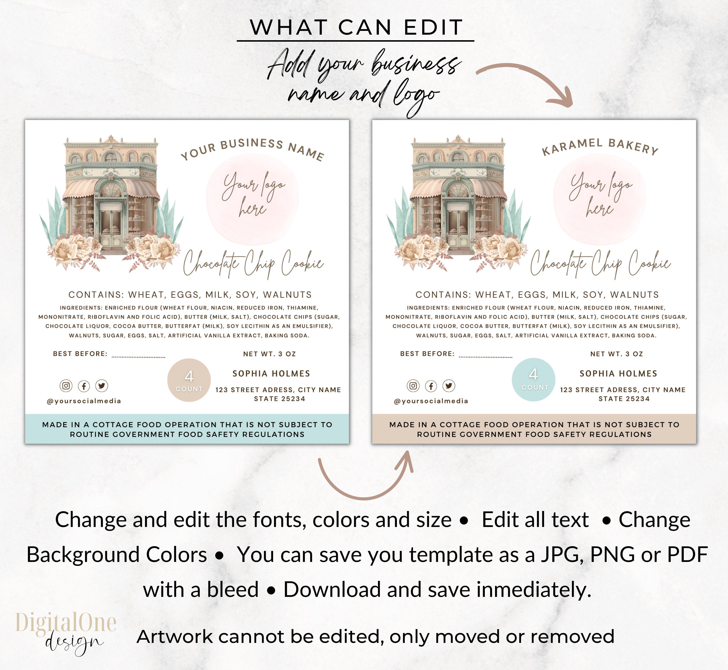 Cottage Law Labels Bakery Template, Little Shop Bakery, Editable ...