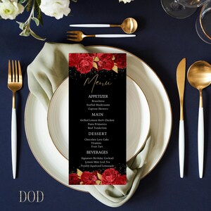 Editable Red Gold Menu Card Template, Red and Gold Floral Menu Card ...