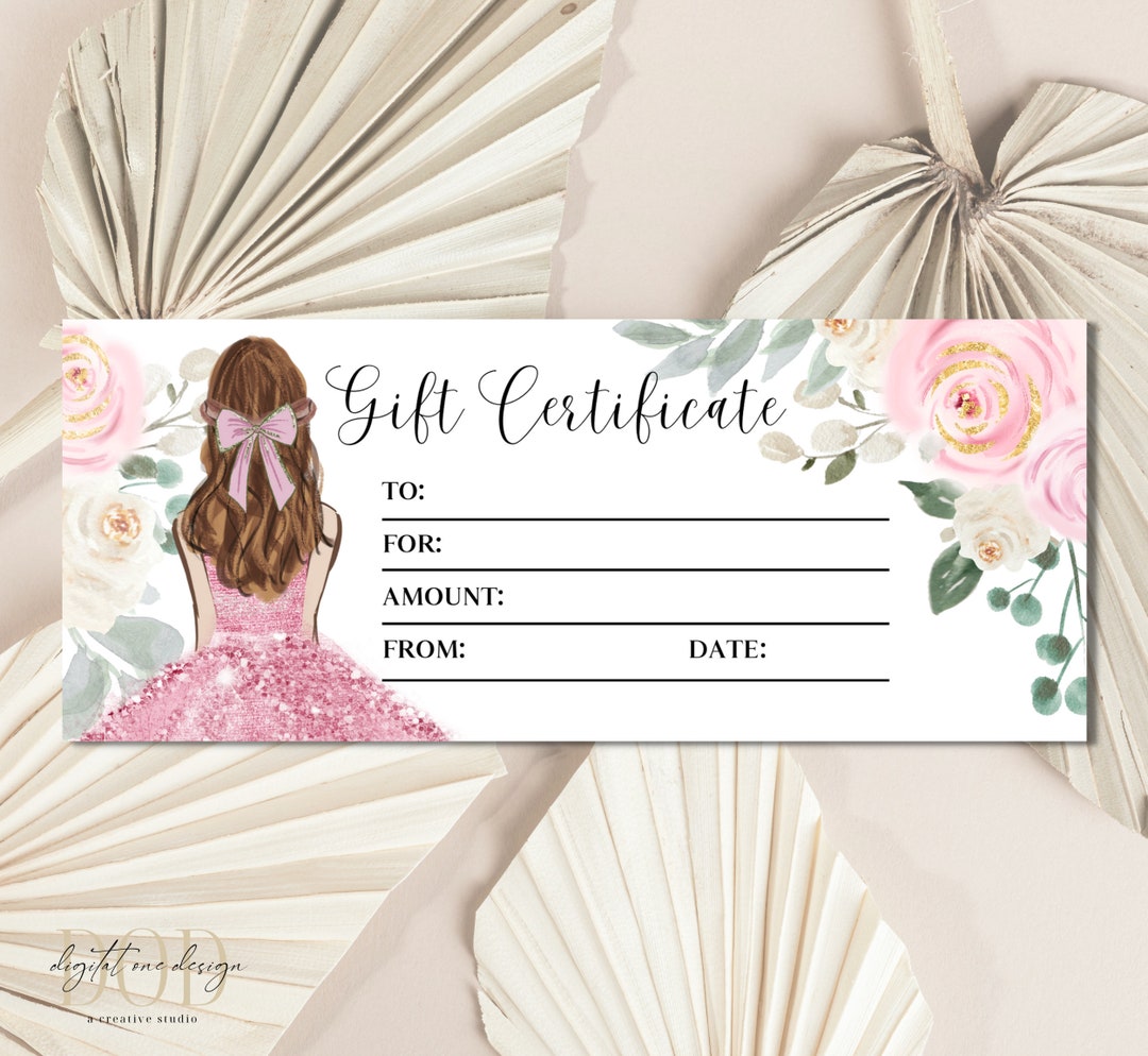 Gift Certificate for Girls, Quinceañera Gift Voucher, 15th Birthday ...