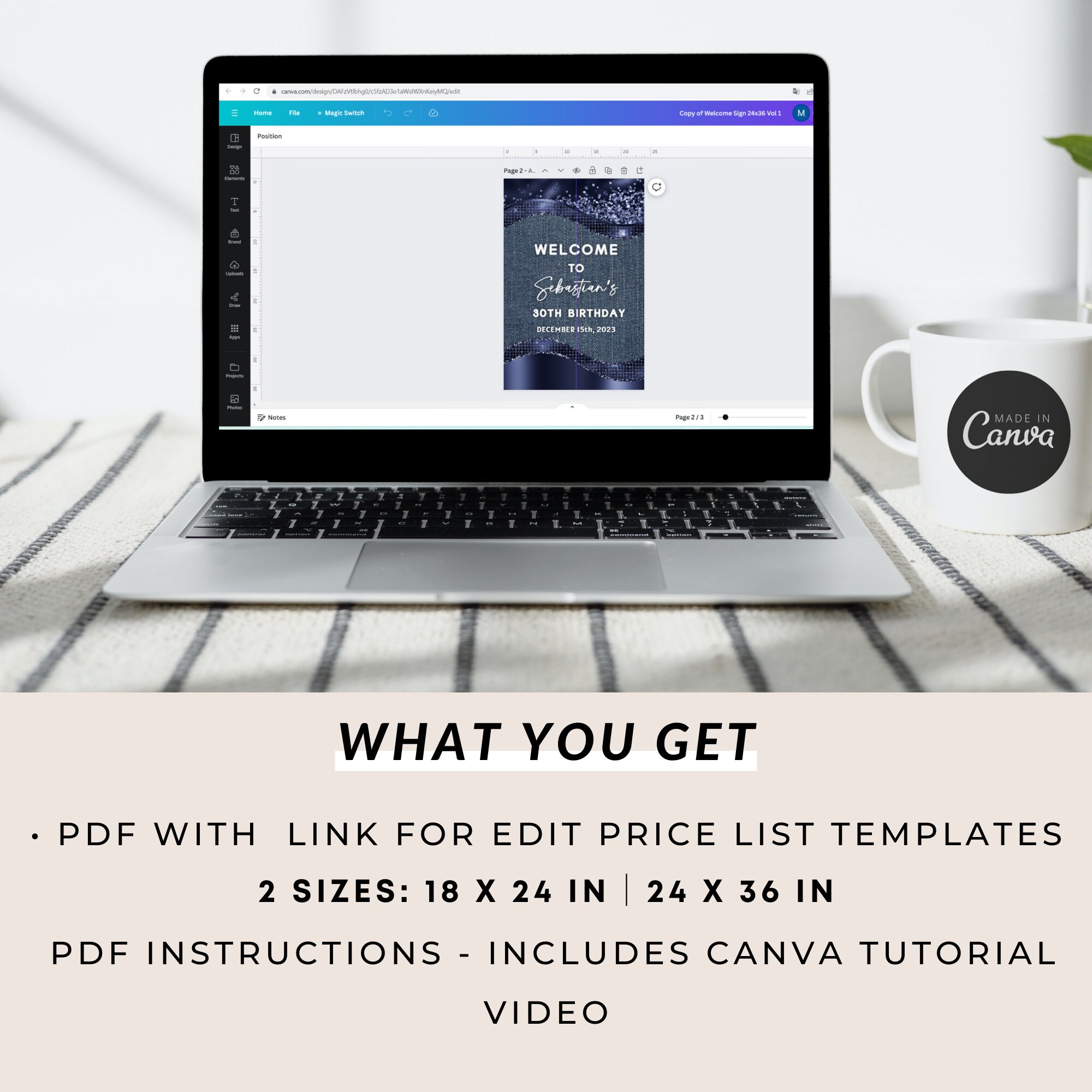 Denim Welcome Sign Template, Denim Glitter Birthday Sign Printables ...