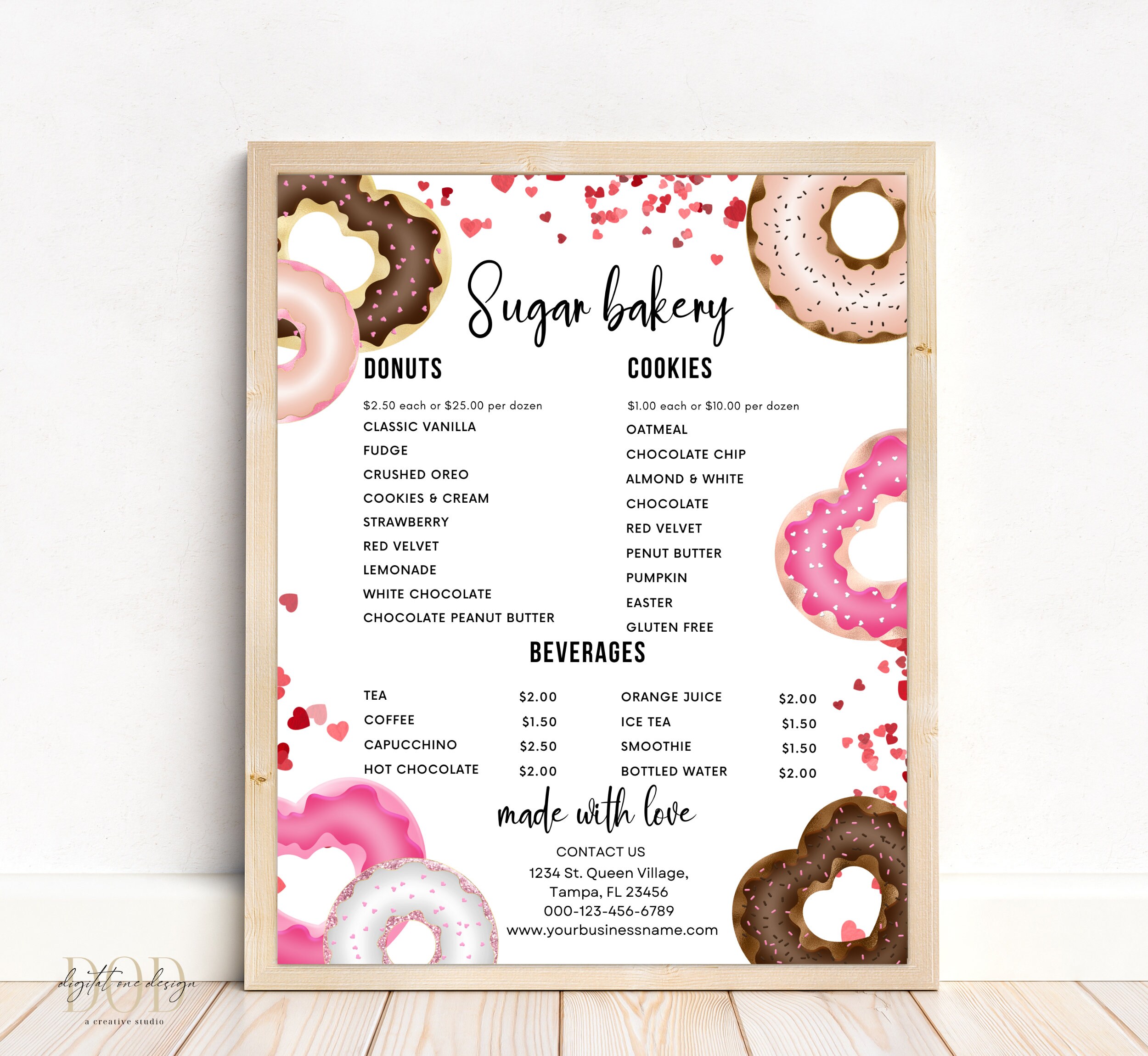 Donuts Valentine's Price List Template, Sweet Bakery Menu Template ...