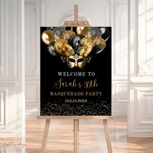 Masquerade Party Welcome Sign Black and Gold Mask Welcome Sign ...