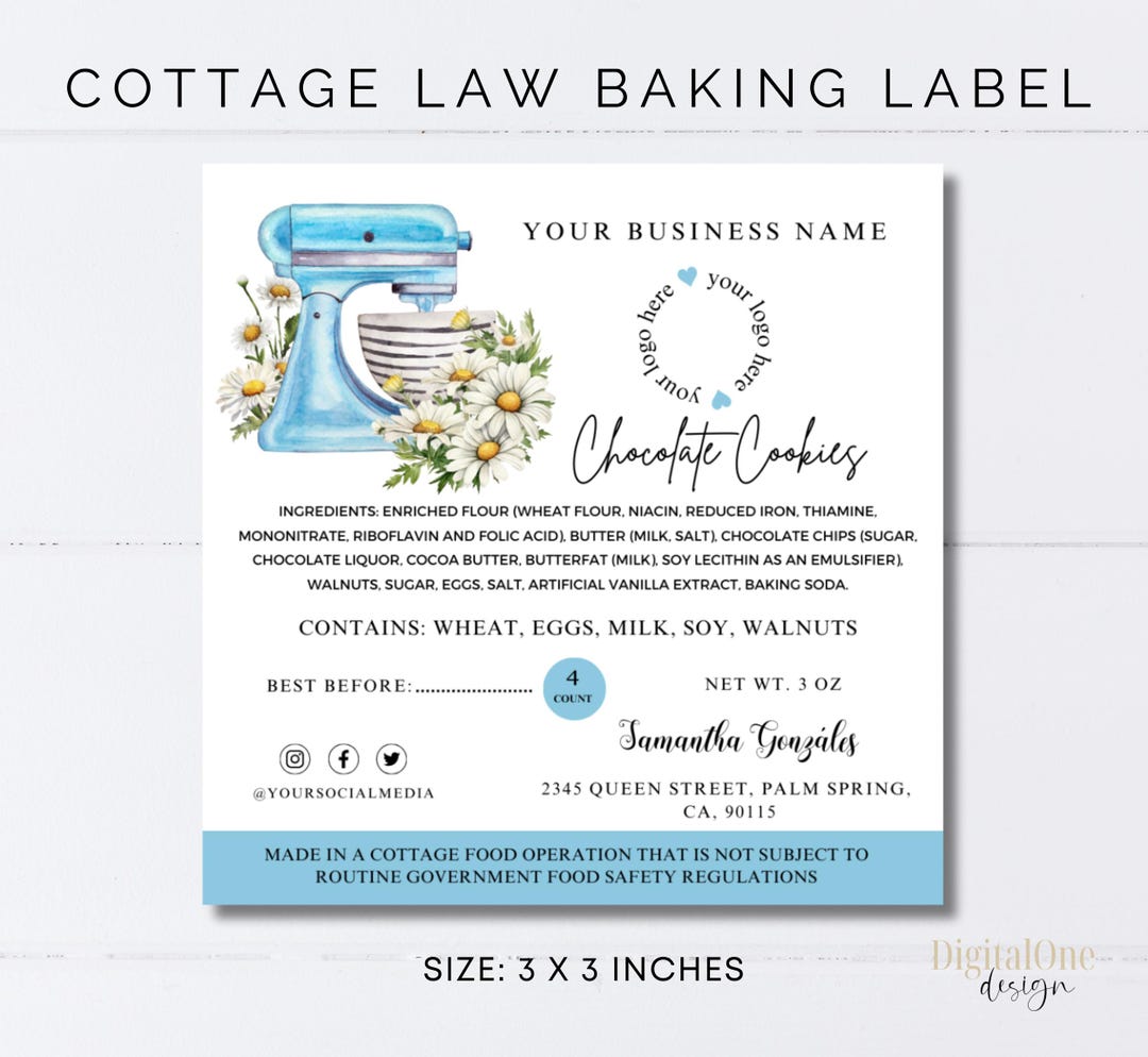 Editable Turquoise Mixer Food Label, Cottage Law Food Label Template ...