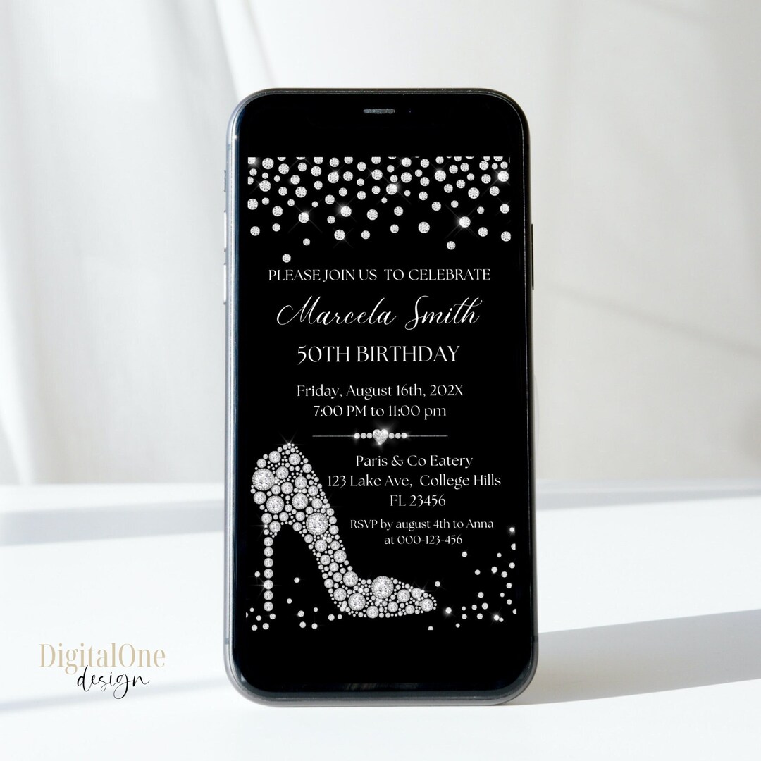 Elegant Diamond Stiletto Birthday Invitation, Glamorous High Heel ...