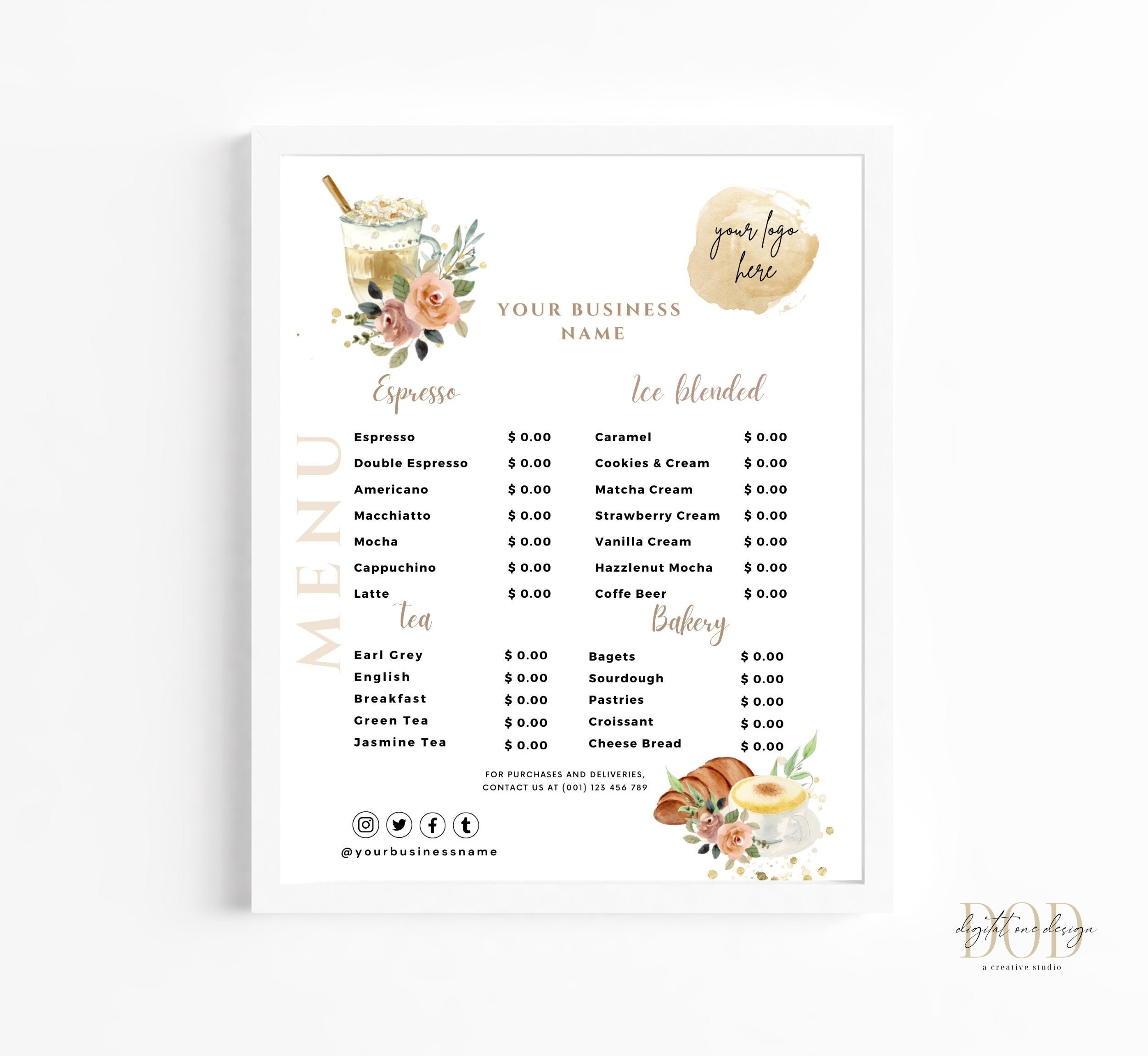 Coffee Shop Price List Template, Coffee Menu Template, Editable Menu ...