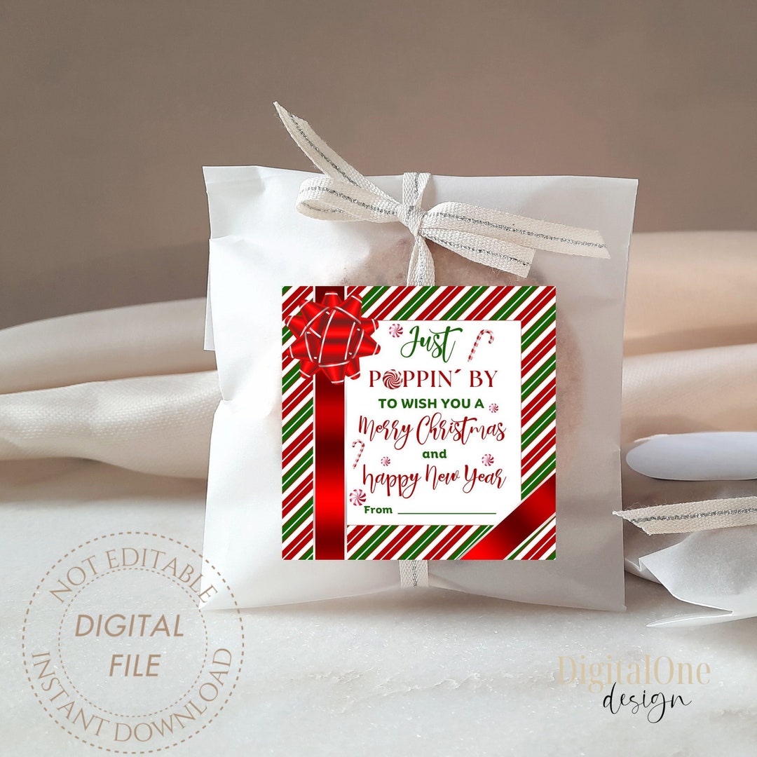 Printable Merry Christmas Tag, Just Poppin by to Wish You a Merry ...