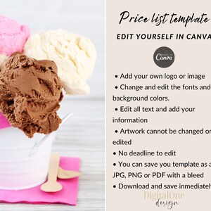 Ice Cream Price List Template, Ice Cream Menu Sign, Ice Cream ...
