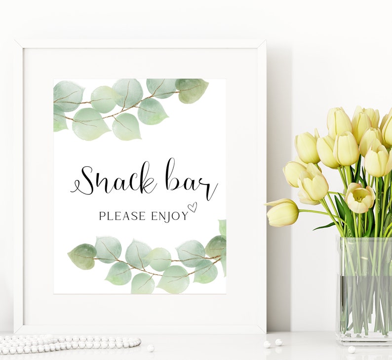 Printable Snack Bar Sign, Greenery Sign, Snack Table Sign, INSTANT ...