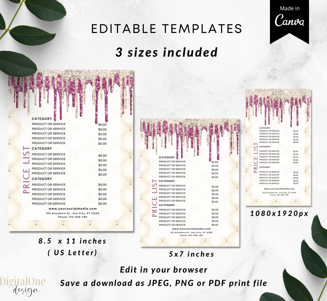 Editable Price List Template Salon Price Menu Price Sheet - Etsy