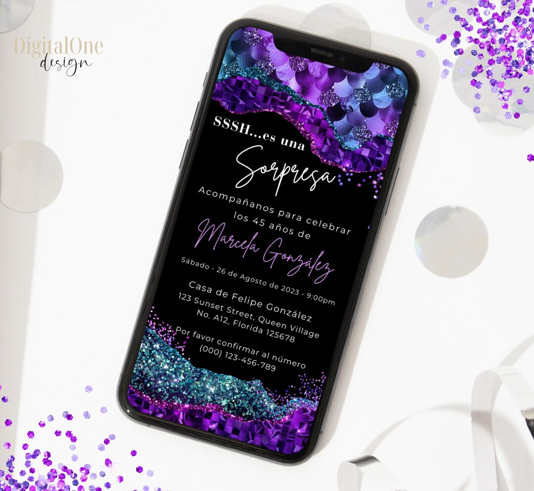 Spanish Birthday Invitation, Sequins Glam Glitter, Dinner Party ...