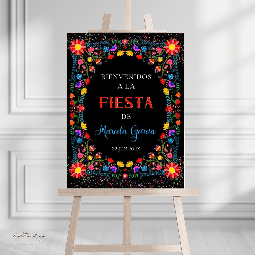 Spanish Fiesta Birthday Welcome Sign, Mexican Floral Theme, Bienvenidos ...