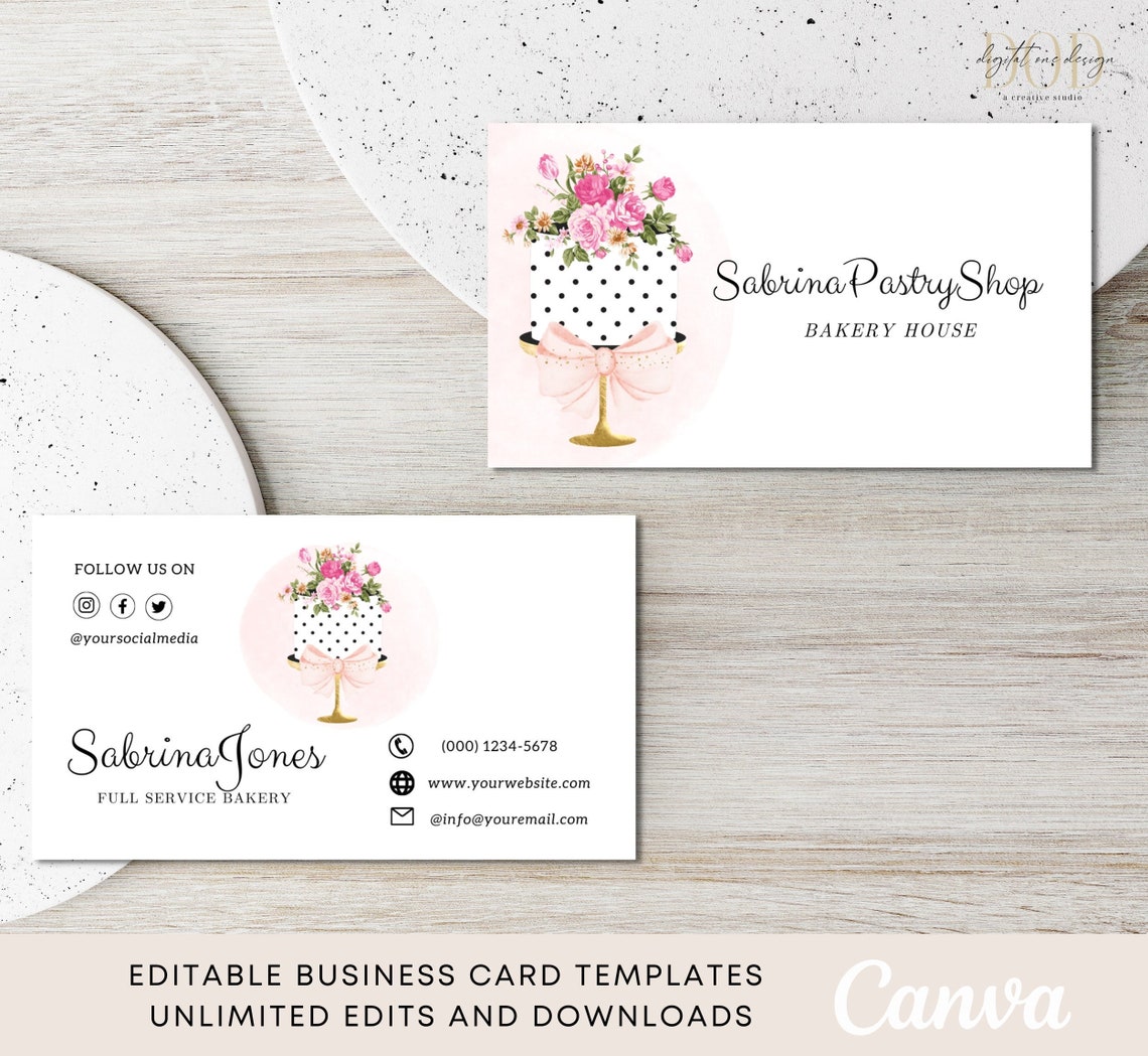 Bakery Business Card Template, Editable Business Card Canva, Dessert ...
