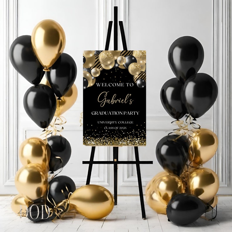 Graduation Party Welcome Sign, Editable & Instant Download, Black and ...