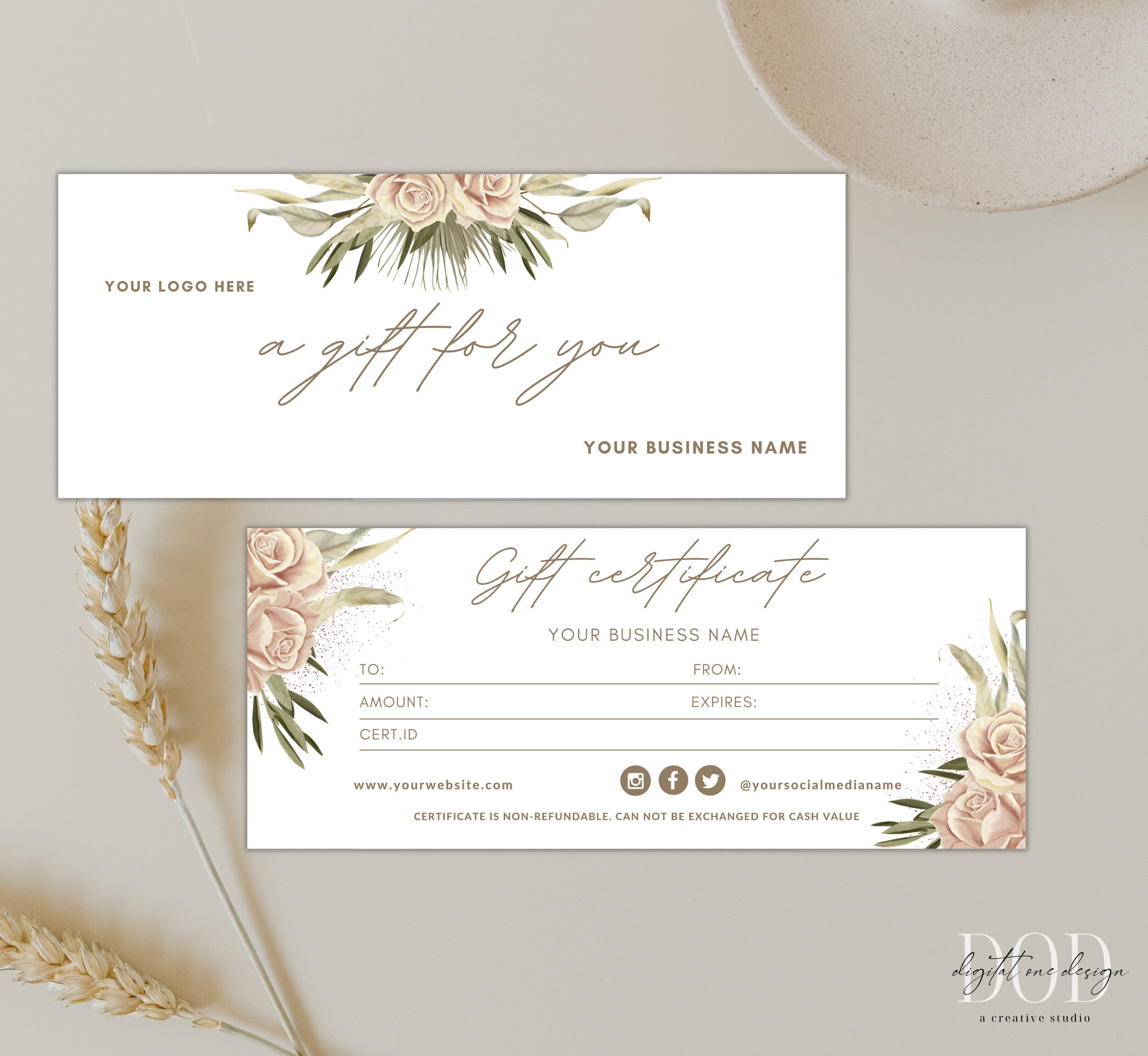 Boho Gift Certificate Template Printable Gift Voucher DIY - Etsy