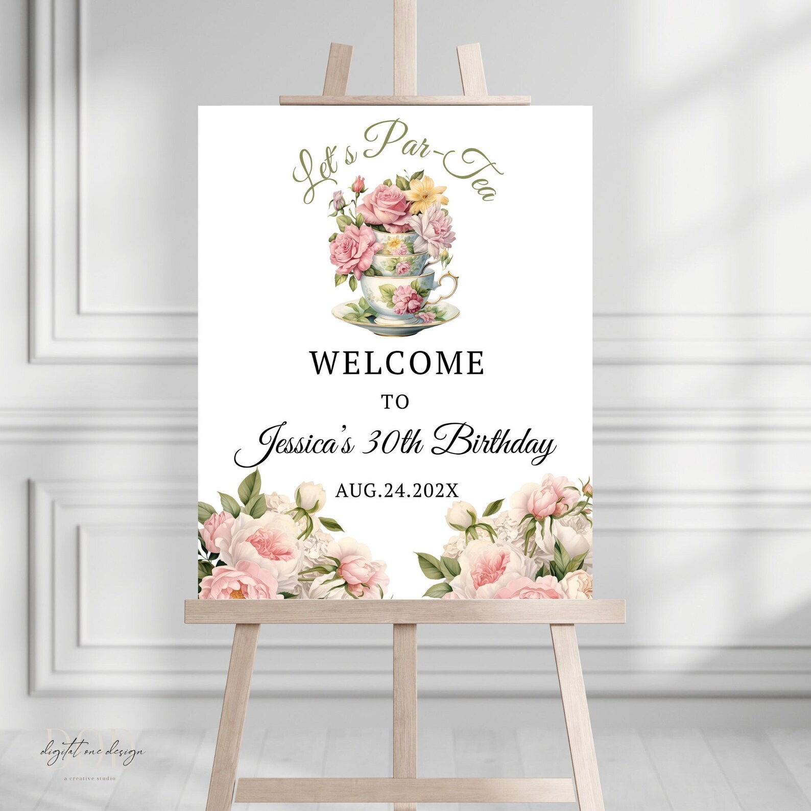 Editable Tea Party Welcome Sign, Elegant Birthday Party Decor, Let's ...