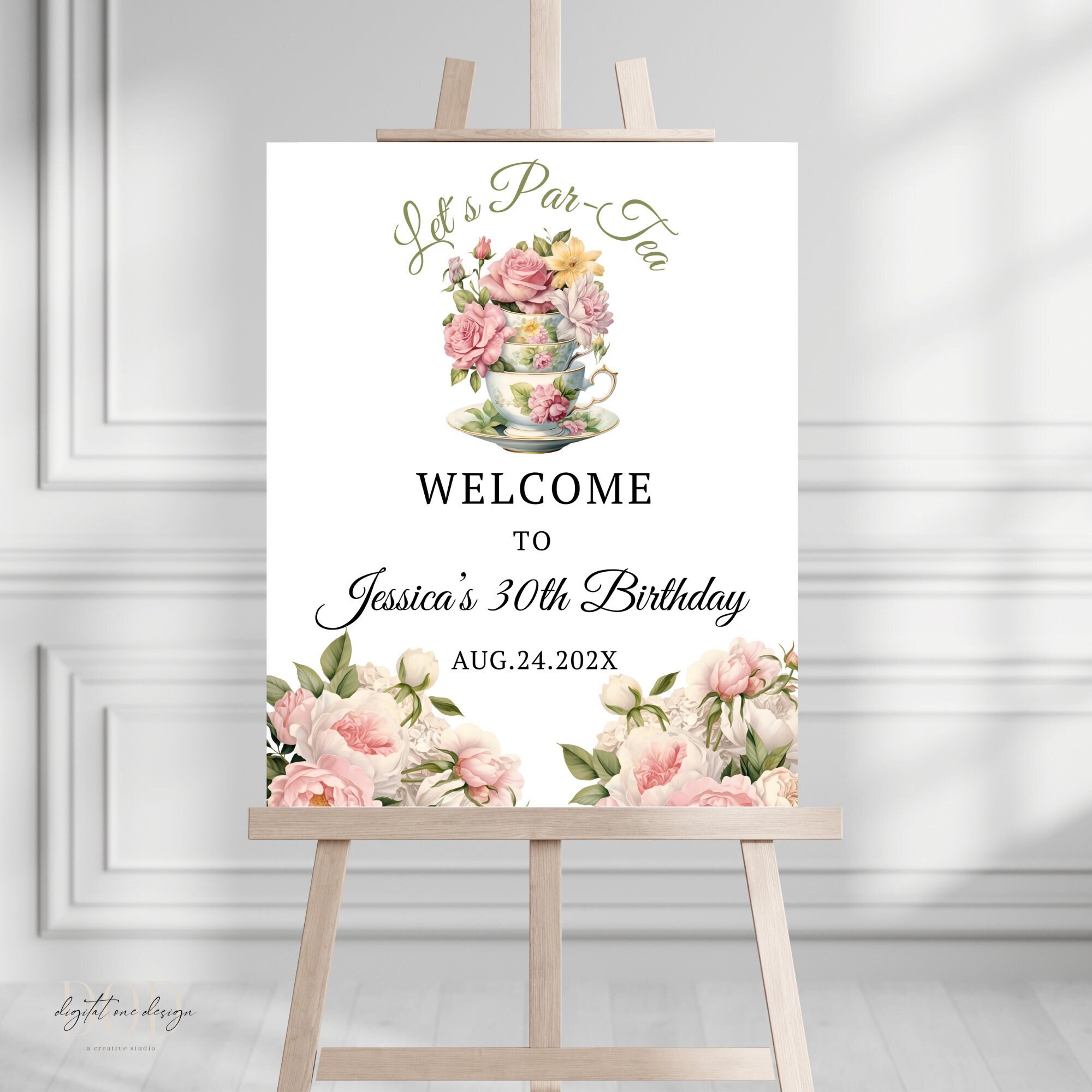 Editable Tea Party Welcome Sign, Elegant Birthday Party Decor, Let's ...