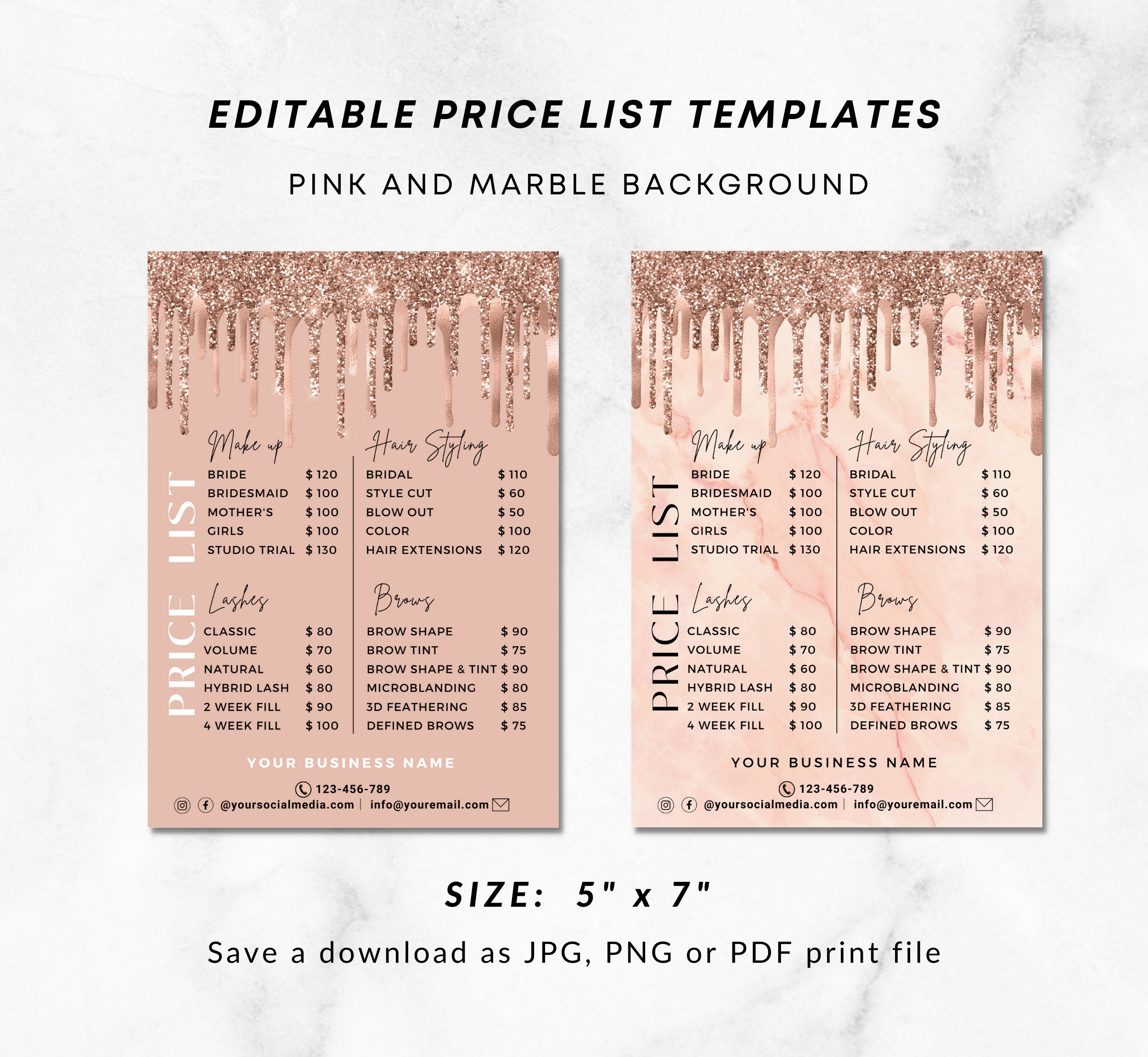 Beauty Price List Template Editable, Makeup Artist Price List, Pricing ...