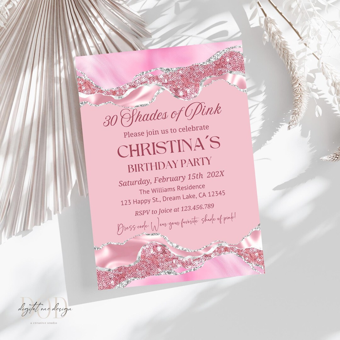 Shades of Pink Birthday Party Invitation, Glam Pink and Silver ...