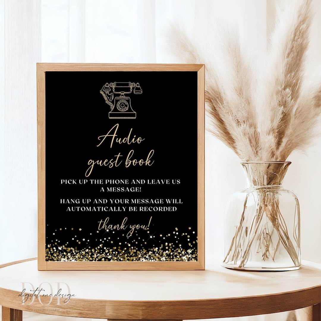 Editable Audio Guest Book Sign, Black and Gold Theme, Telephone ...