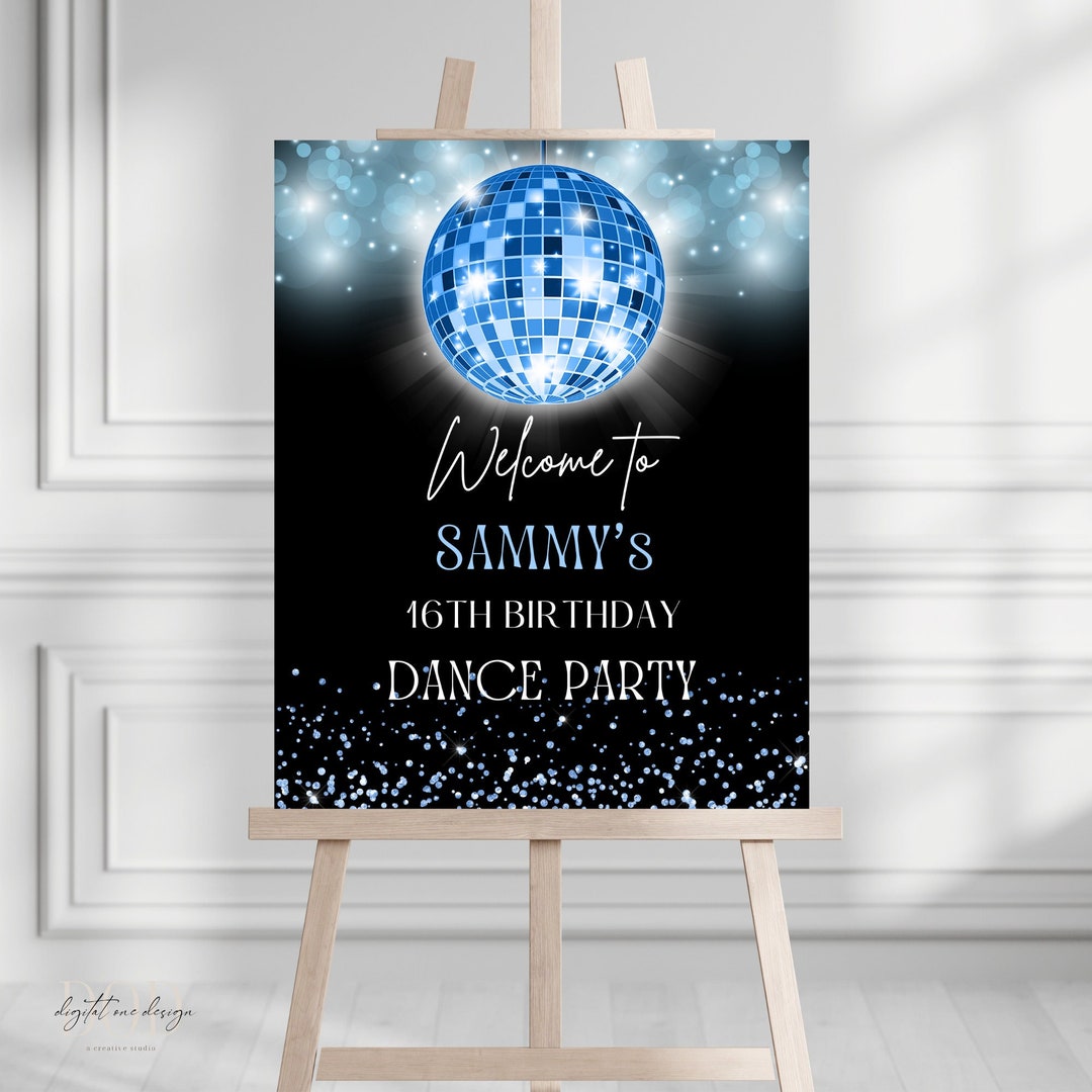 Disco Ball Birthday Welcome Sign, Blue Disco Ball Theme, Birthday Party ...