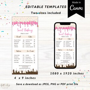 Editable Bakery Price List Template, Dessert Frosting, Sweet Menu ...