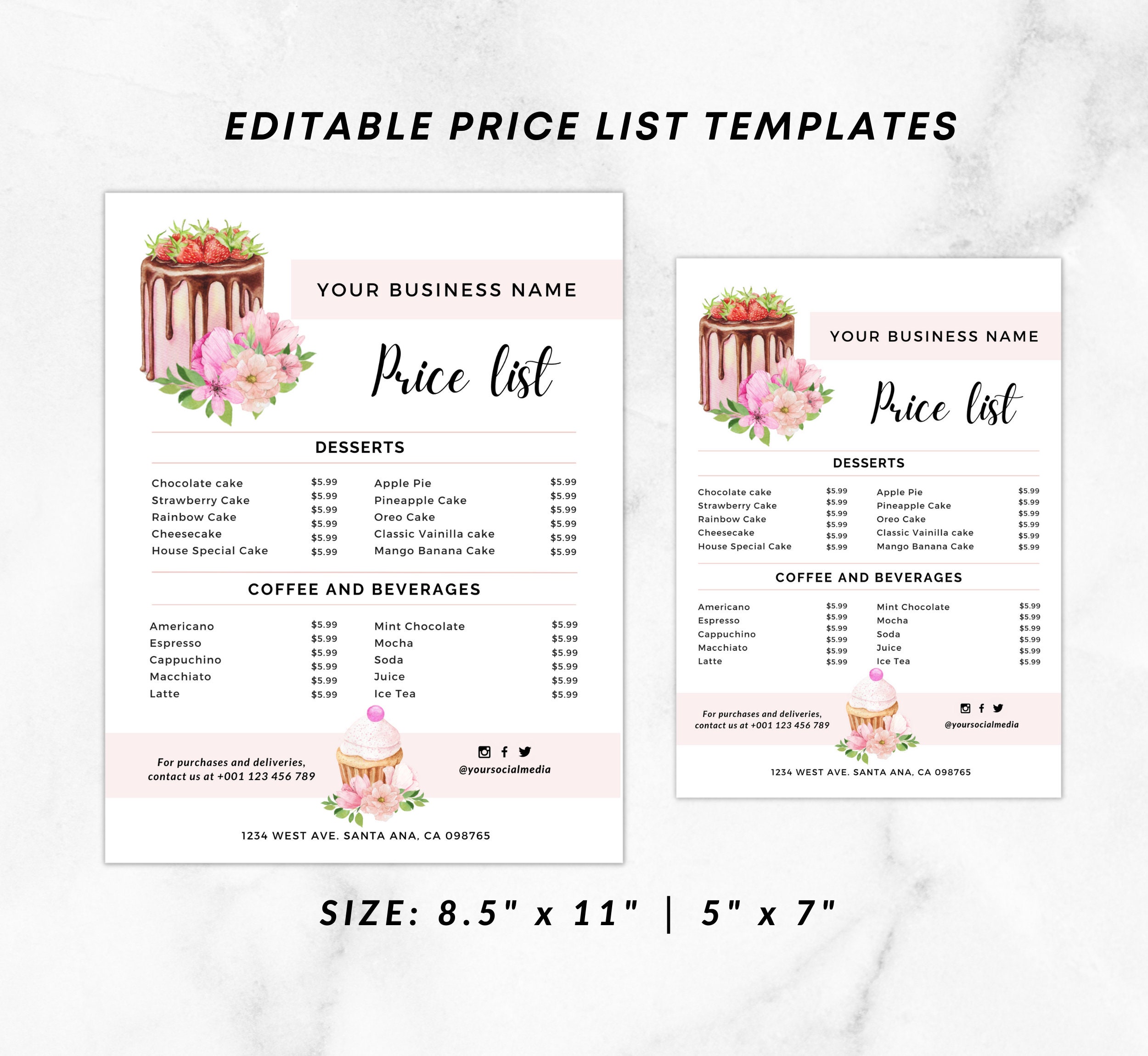 Bakery Price List Template, Menu Template Editable, Coffee Shop, Baking ...