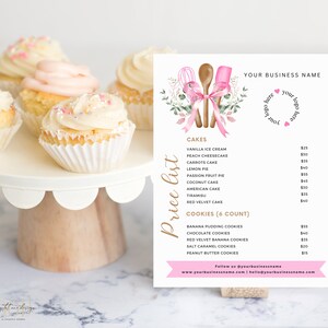 Editable Bakery Price List Template, Printable Price Guide for Cake ...
