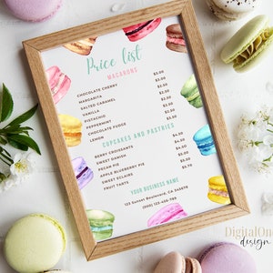 Macarons Price List Template, DIY Bakery Menu, Pastry Dessert Pricing ...
