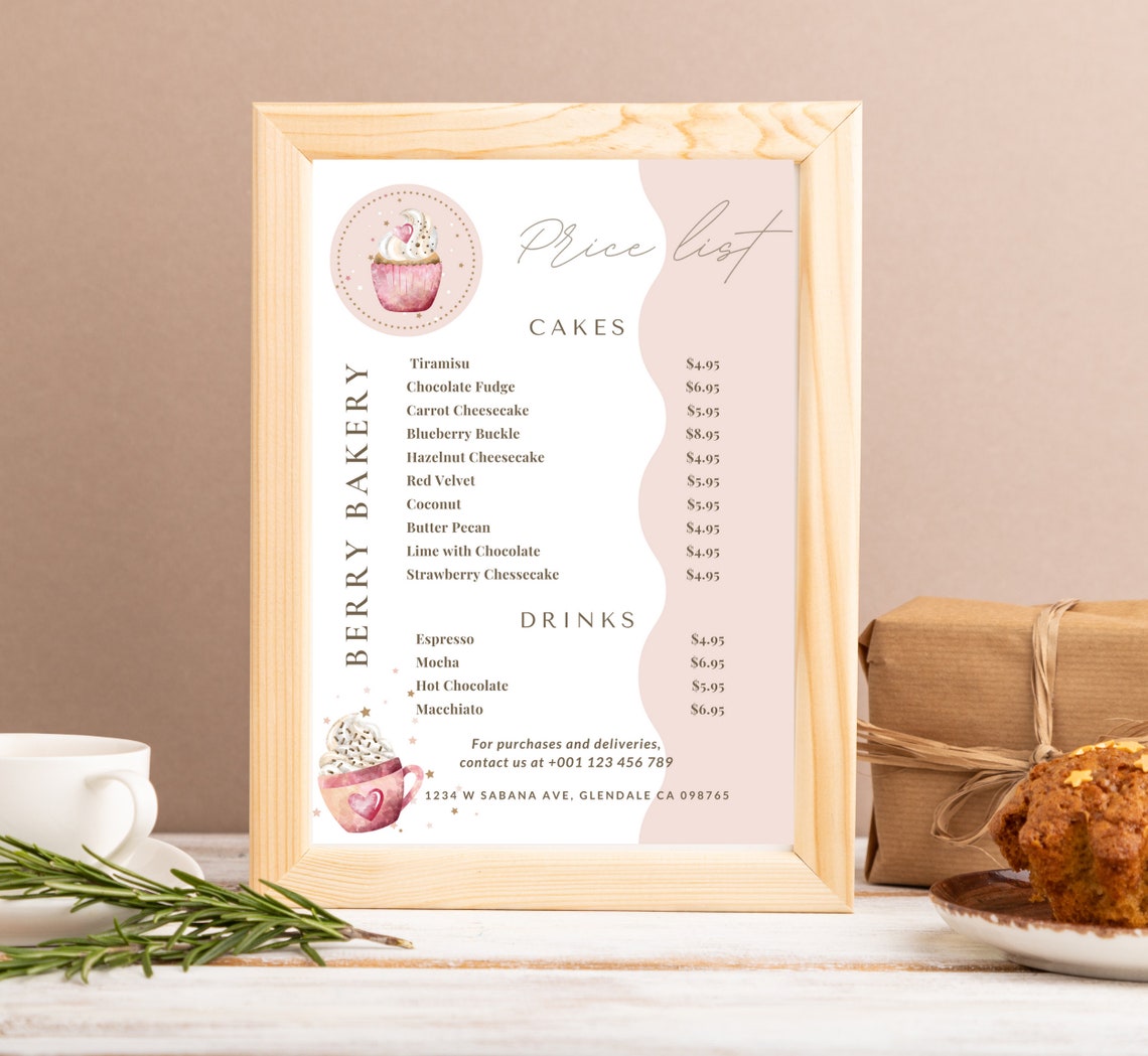 Bakery Price List Editable Menu Template Business Pricing - Etsy