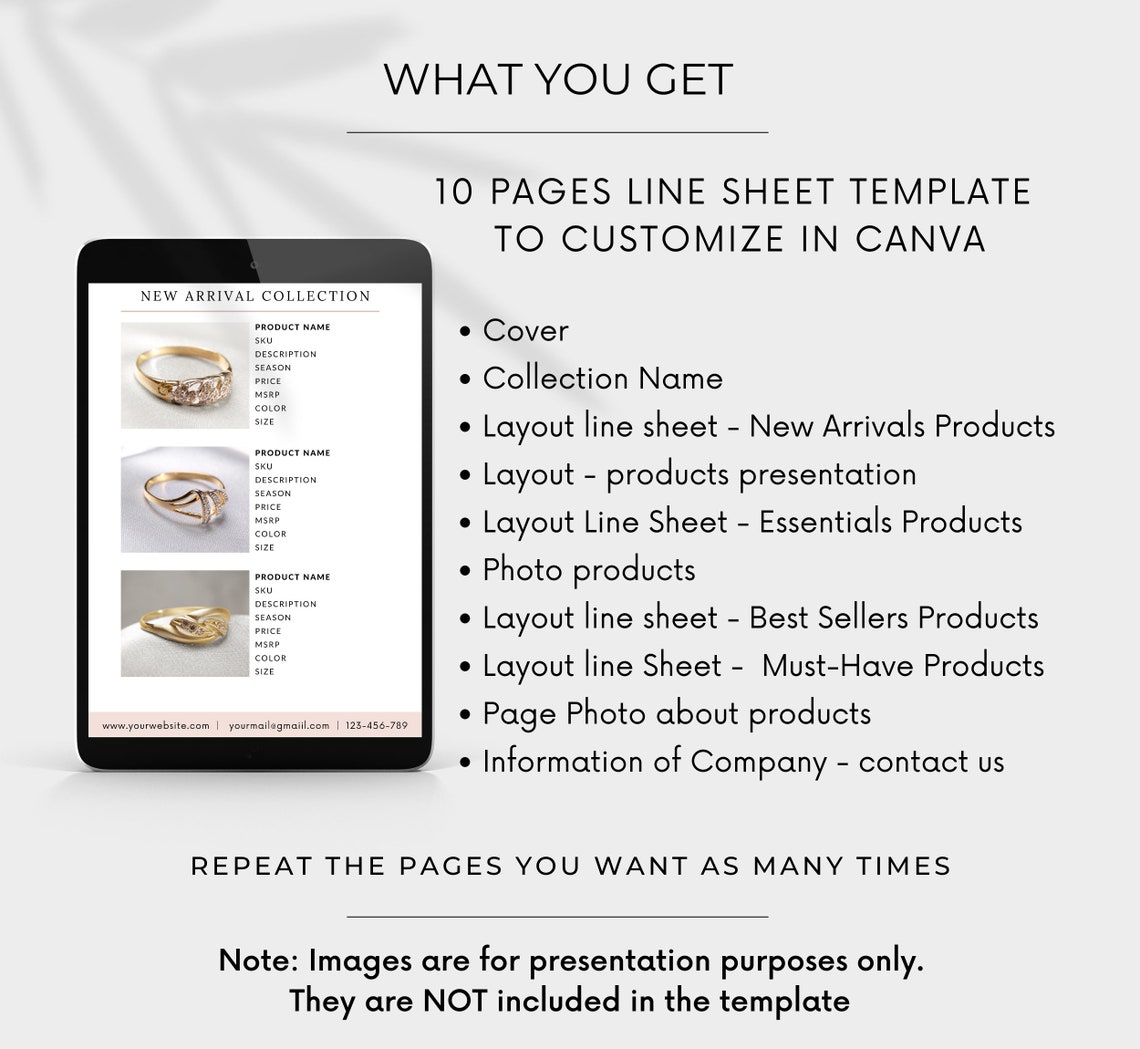 Wholesale Line Sheet, Catalog Template, Line Sheet for Products, Modern ...