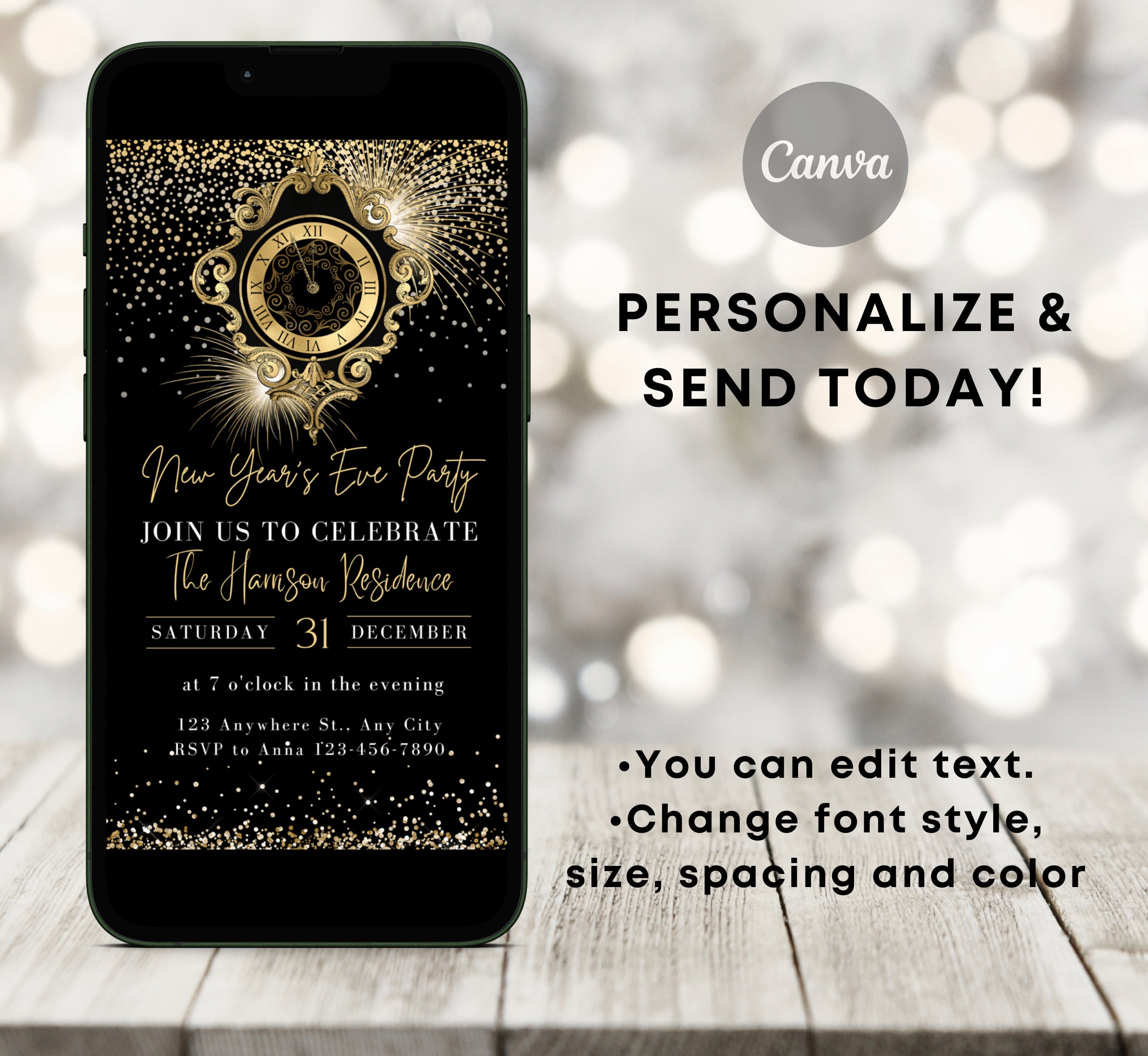 Digital New Year's Eve Party Invitation Editable - Etsy