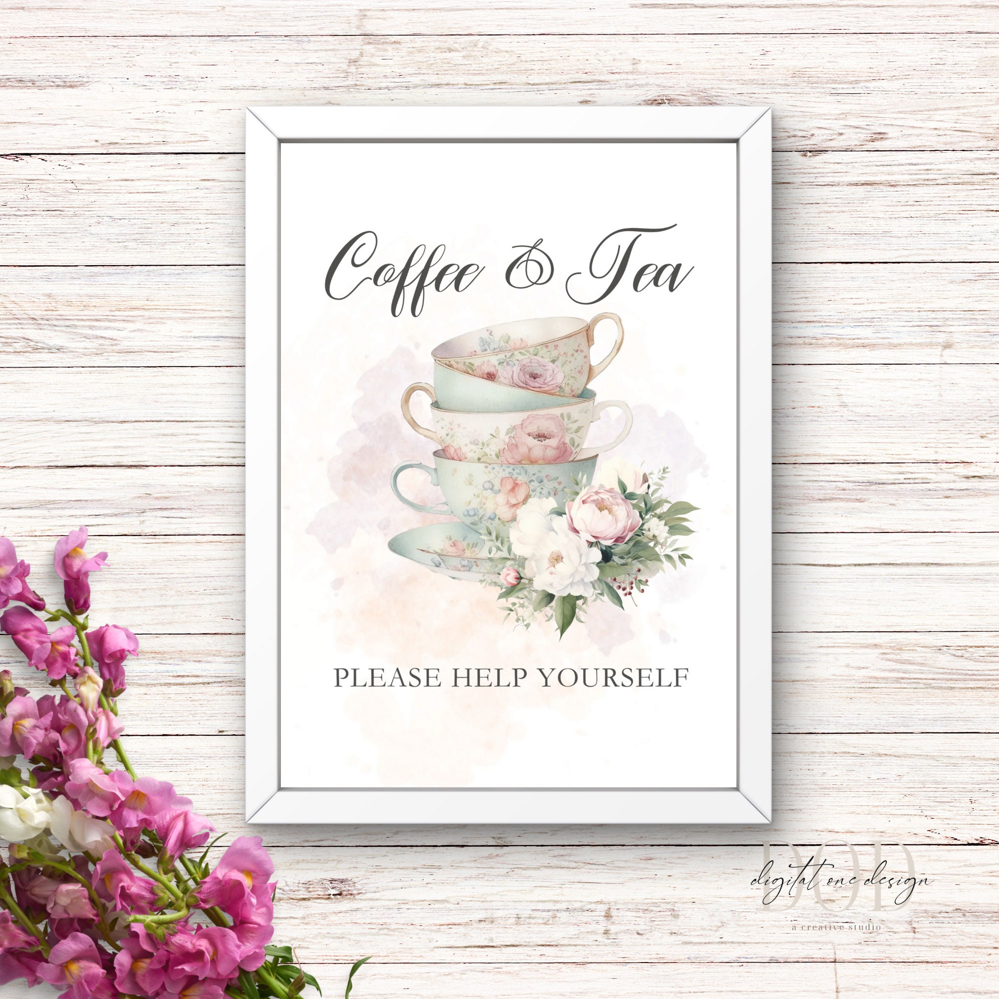 Charming Coffee & Tea Printable Sign, Antique Style Tea Station Decor ...