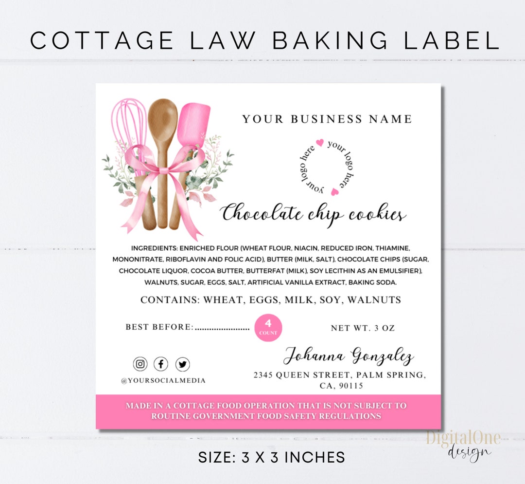 Cottage Law Baking Template, Customizable Ingredients Food Labels for ...