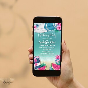 Electronic Beach Birthday Party Invitation, Summer Beach Party, Surf ...