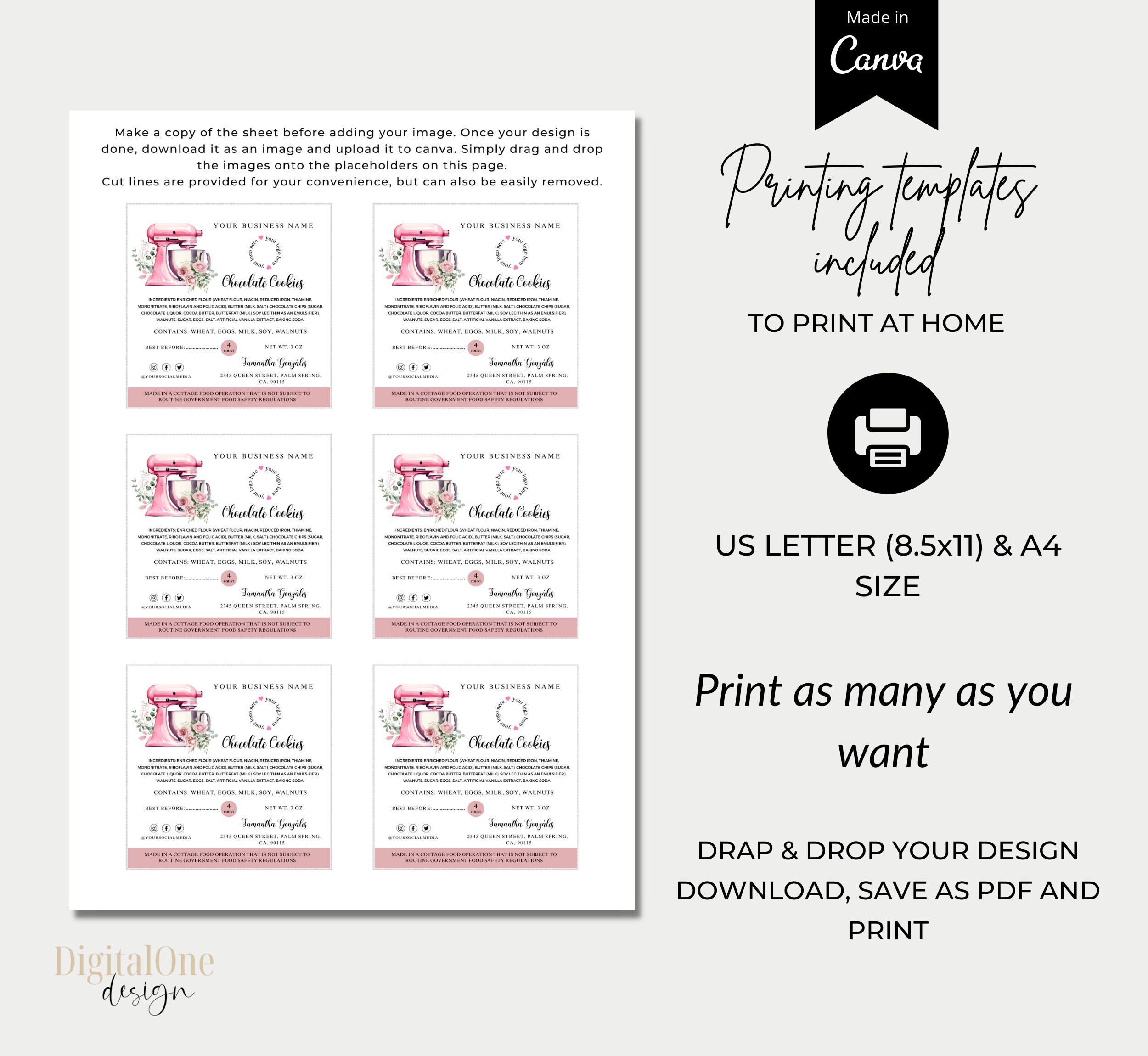 Editable Cottage Law Baking Labels Template, Pink Mixer Ingredient ...