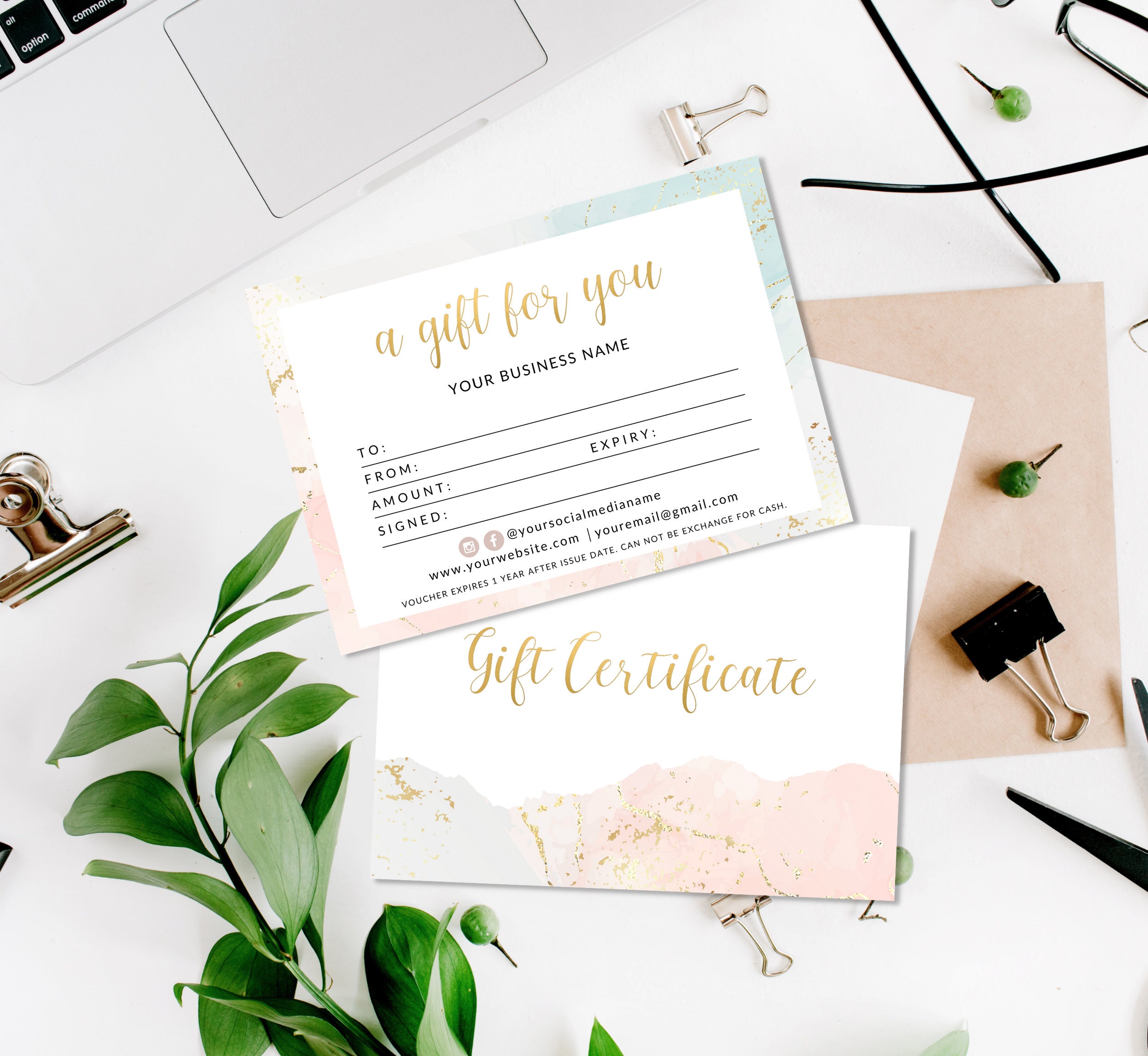 Editable Gift Certificate Template Watercolor Gift - Etsy