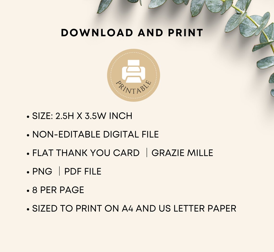 Grazie Thank You Cards Printable Italian Thank You Card | Etsy