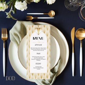 Elegant Art Deco Menu Card Template, Gold and White Menu, Gatsby 1920s ...
