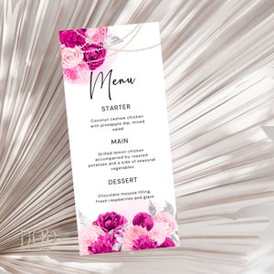 Hot Pink Floral Menu Card Template, Pink Birthday Menu, Hot Pink Floral ...