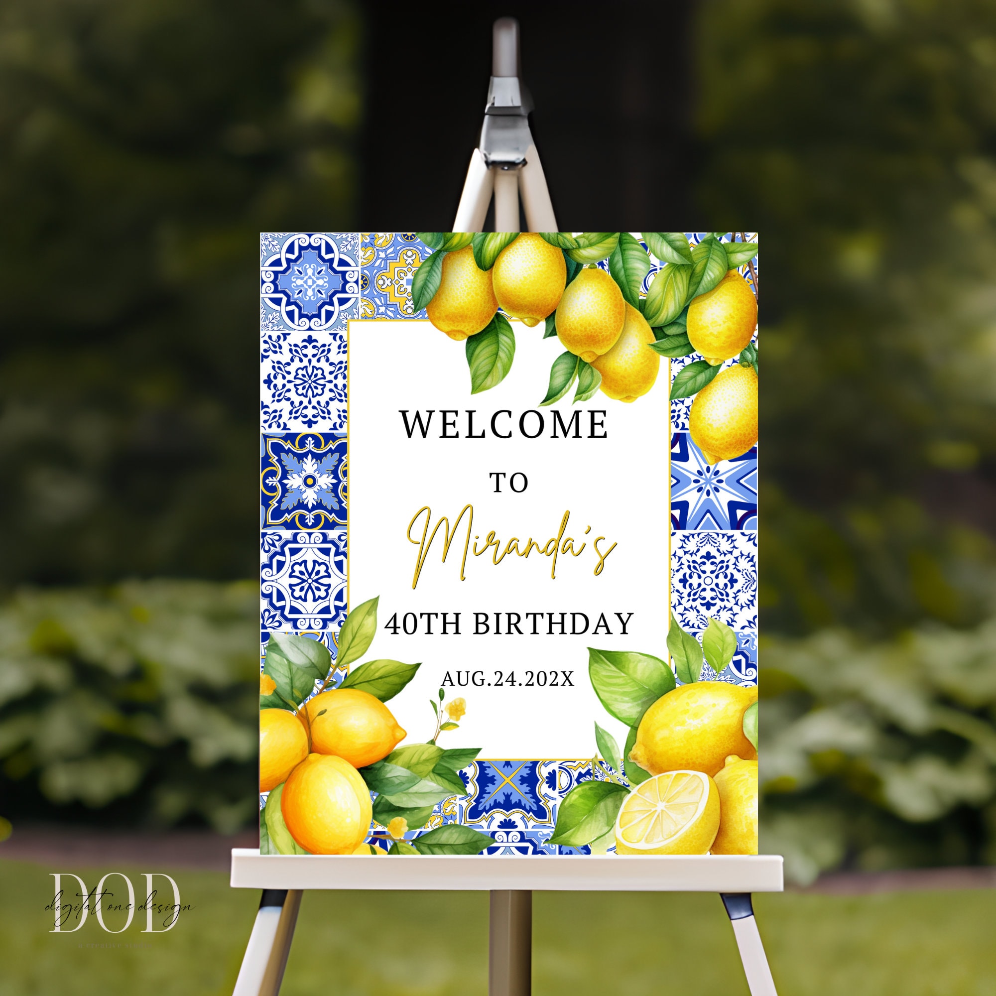Amalfi Coast Inspired Welcome Sign, Editable Mediterranean Blue Tile ...