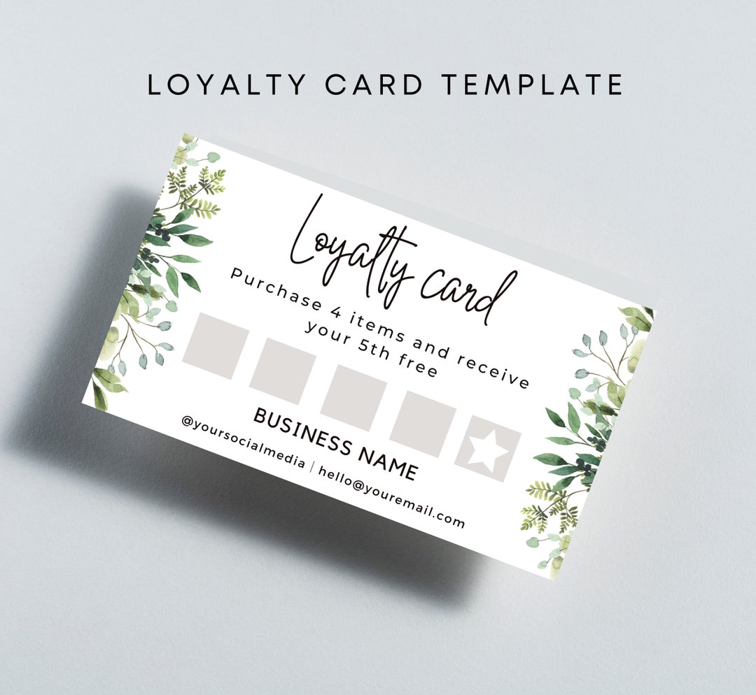 Greenery Loyalty Card Template, Printable Business Card, Program ...