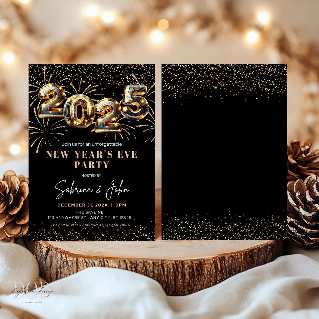 2025 New Years Eve Party Invitation, Modern Disco Ball Design, Perfect ...