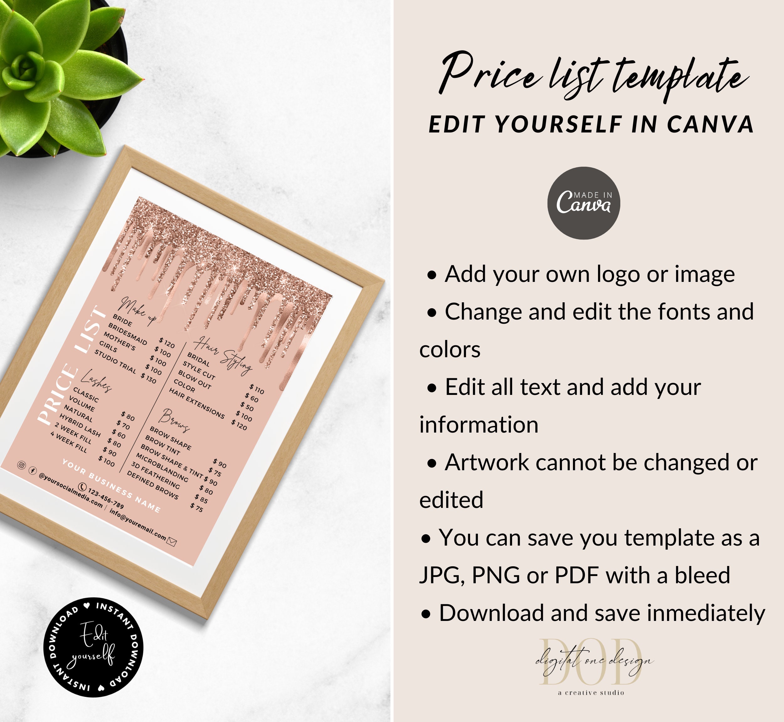 Beauty Price List Template Editable, Makeup Artist Price List, Pricing ...