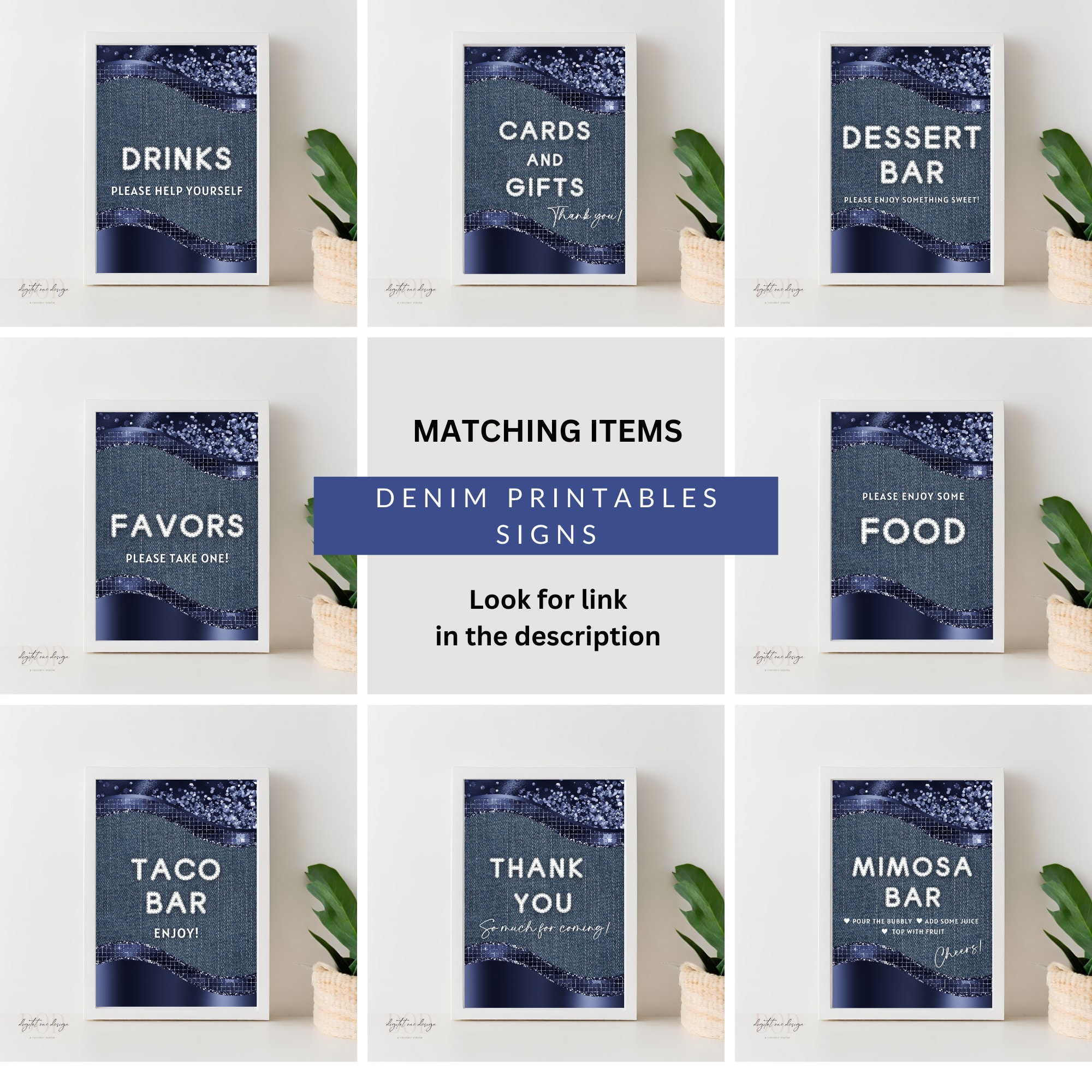 Denim Cards and Gifts Printable Sign 8x10 Sign Glitter Navy - Etsy