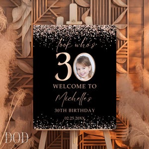 Editable 30th Birthday Welcome Sign, Look Who's 30, Rose Gold Confetti ...